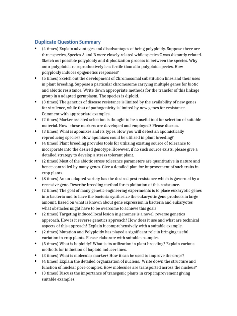 Duplicate Question | PDF | Genetics | Plant Breeding