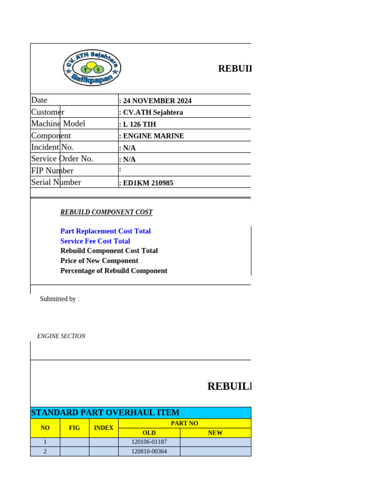 Marine Engine Rebuild Inspection Report | PDF | Cylinder (Engine) | Piston