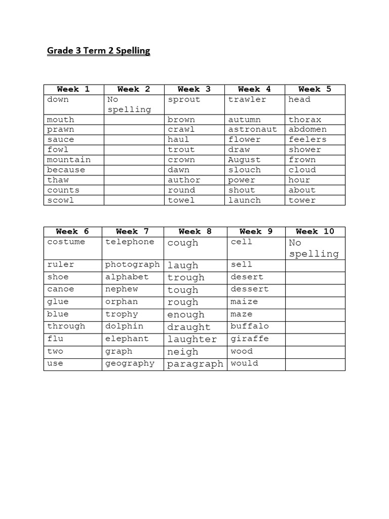 Spelling Term 2 | PDF