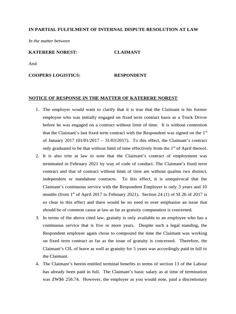 Katerere Norest V Coopers Logistics | PDF | Cost Of Living | Employment