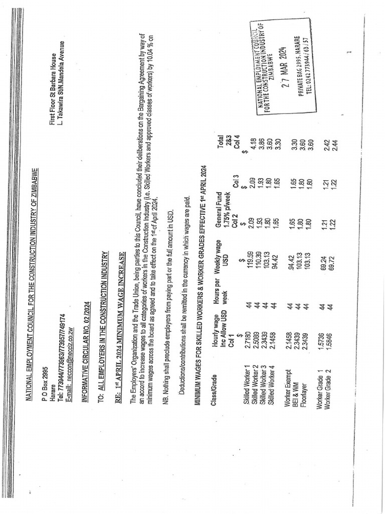 Necciz Circular 02 of 2024 Minimum Wage Increase | PDF