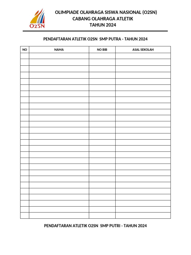 Pendaftaran Atletik O2sn Tahun 2024 | PDF