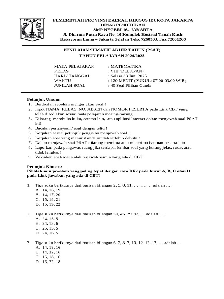 8_Soal_Matematika_PSAT 2025 | PDF
