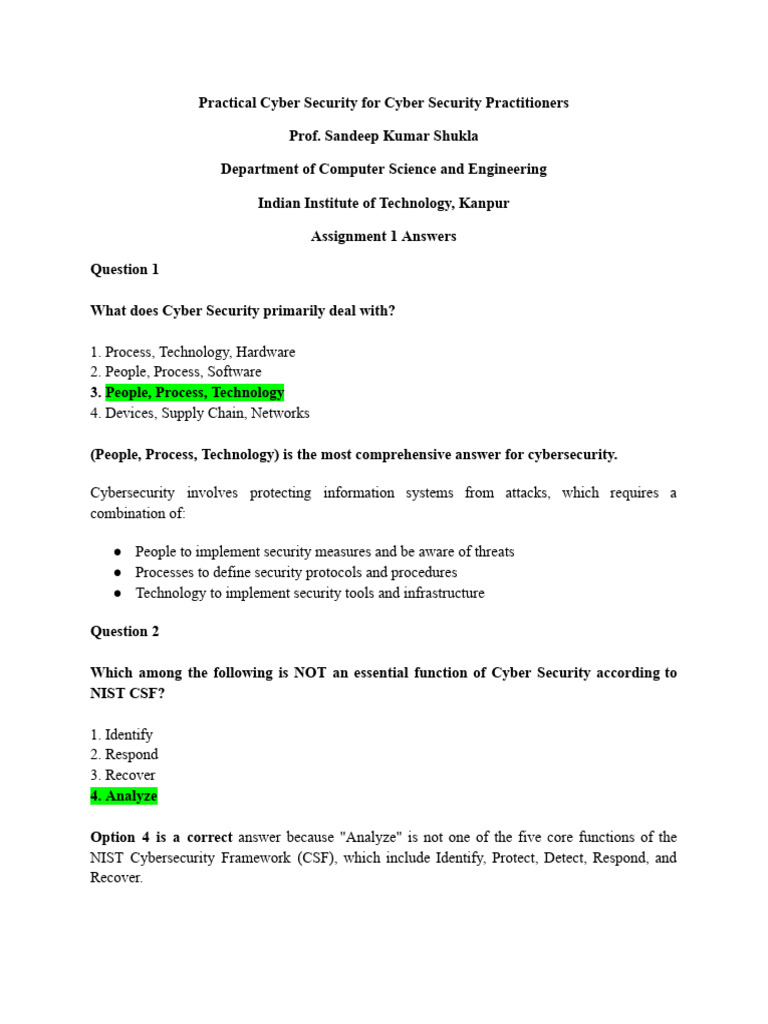 Week 1 Assignment Solutions-NPTEL | PDF | Security | Computer Security