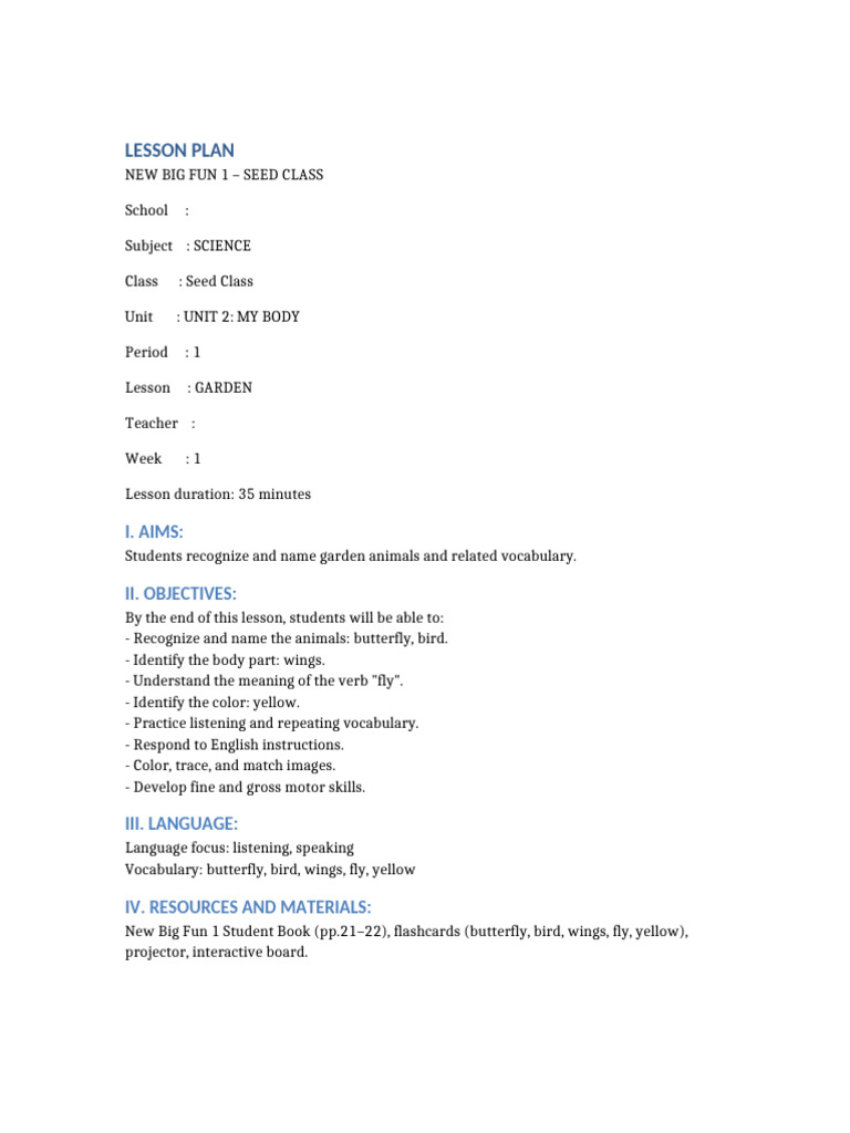 Lesson Plan Seed Class Unit2 Garden | PDF