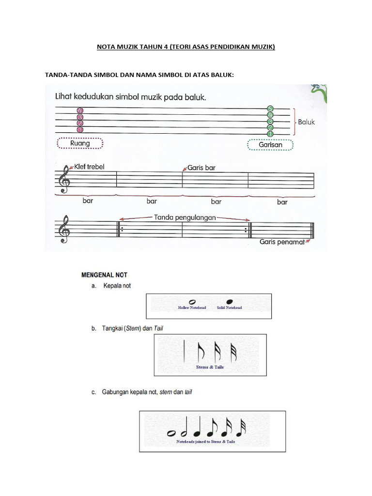 Nota Muzik Tahun 4: Simbol dan Tanda | PDF