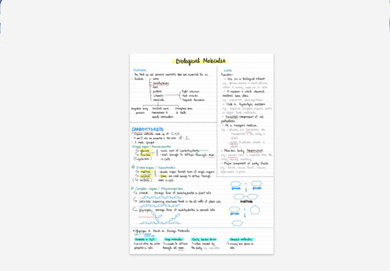 Biology Molecules - Carbohydrate, Water, Nutrients | PDF