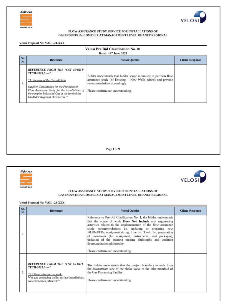 Process - Pre-Bid Clarification No. 01 - Flow Assurance Study Sonatrach | PDF | Gases ...