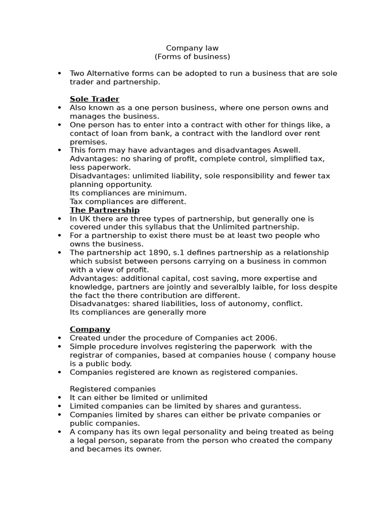 Business Structures: Sole Trader vs Partnership | PDF | Partnership ...