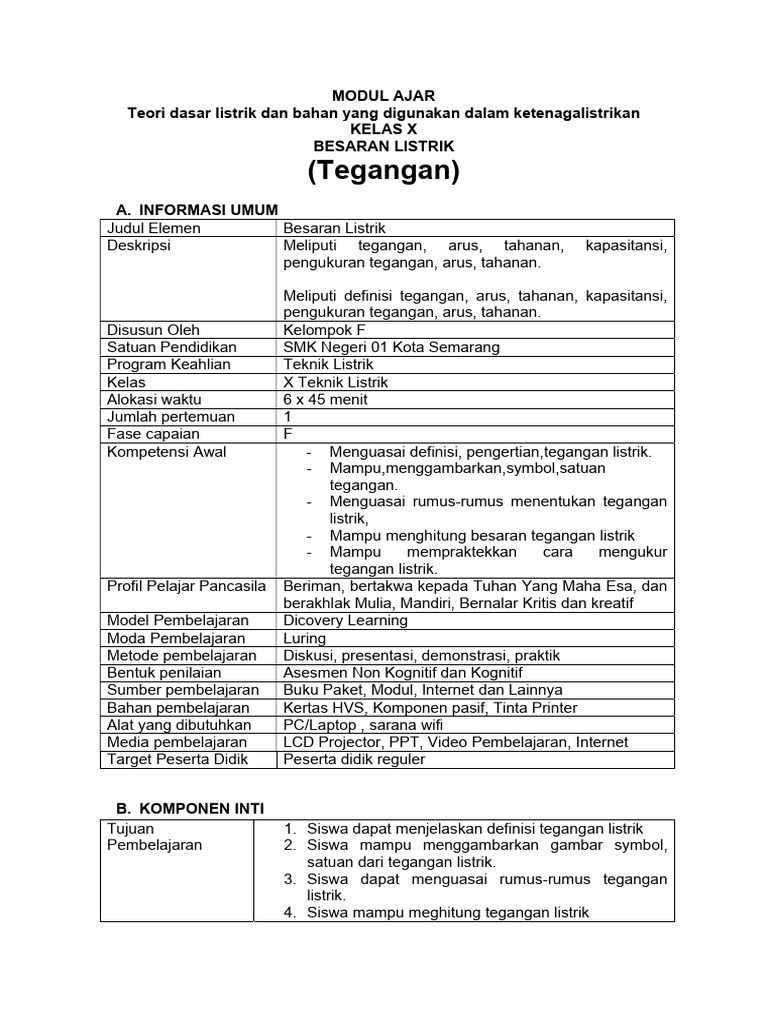 Modul Ajar Tegangan | PDF