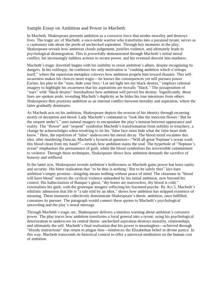 Sample Essay On Ambition and Power in Macbeth | PDF | Macbeth