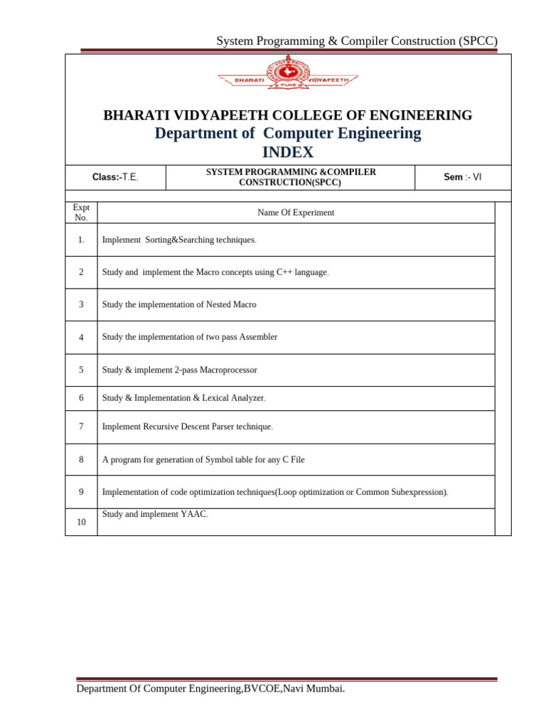 SPCC INDEX Exp List - Mannual 2012 - New | PDF