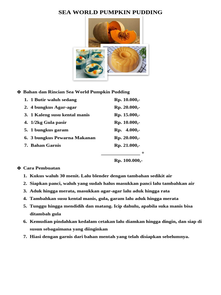 Resep Pudding Labu dan Kue Singkong | PDF