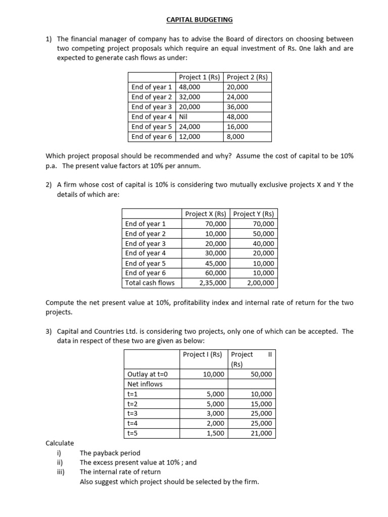 CAPITAL Budgeting Problems | PDF | Net Present Value | Capital Budgeting