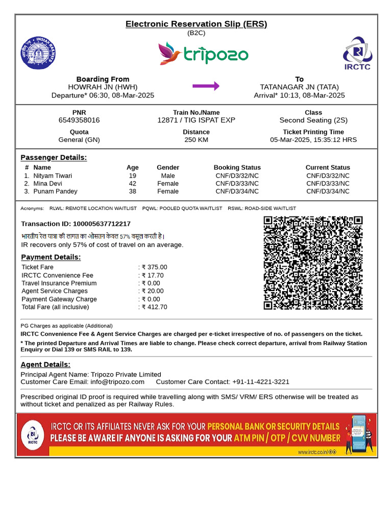 TrainTicket TT1001638061 (PNR 6549358016) | PDF | Identity Document