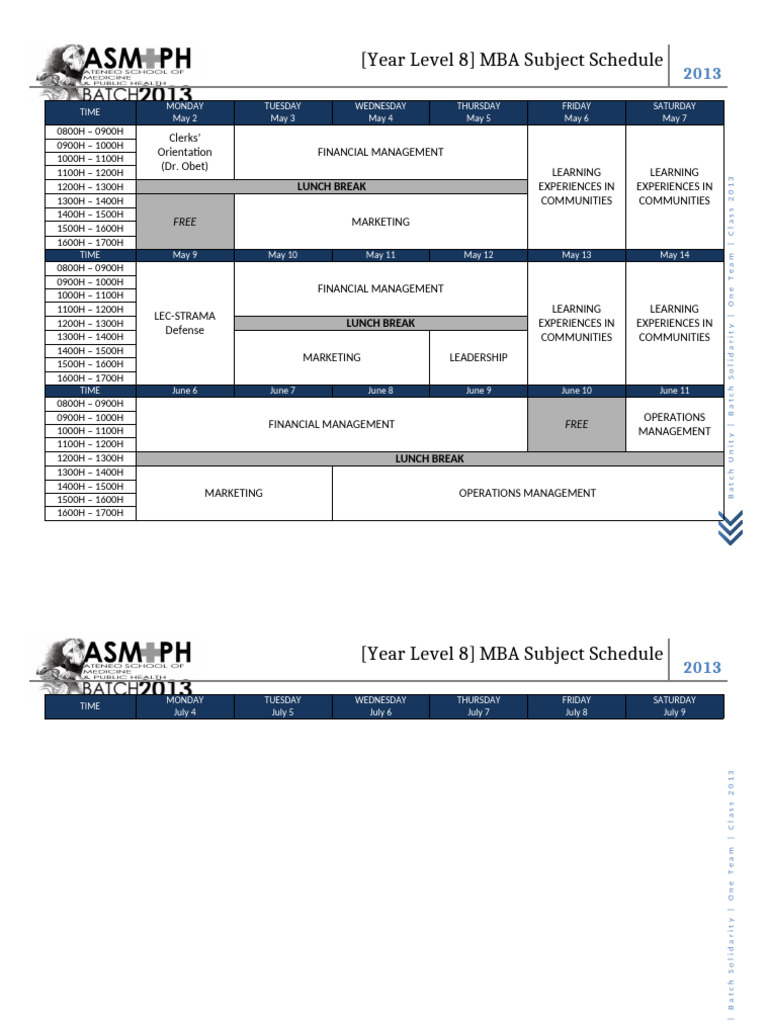 MBA Weeks Combined Schedule For SY 2011-2012 | PDF