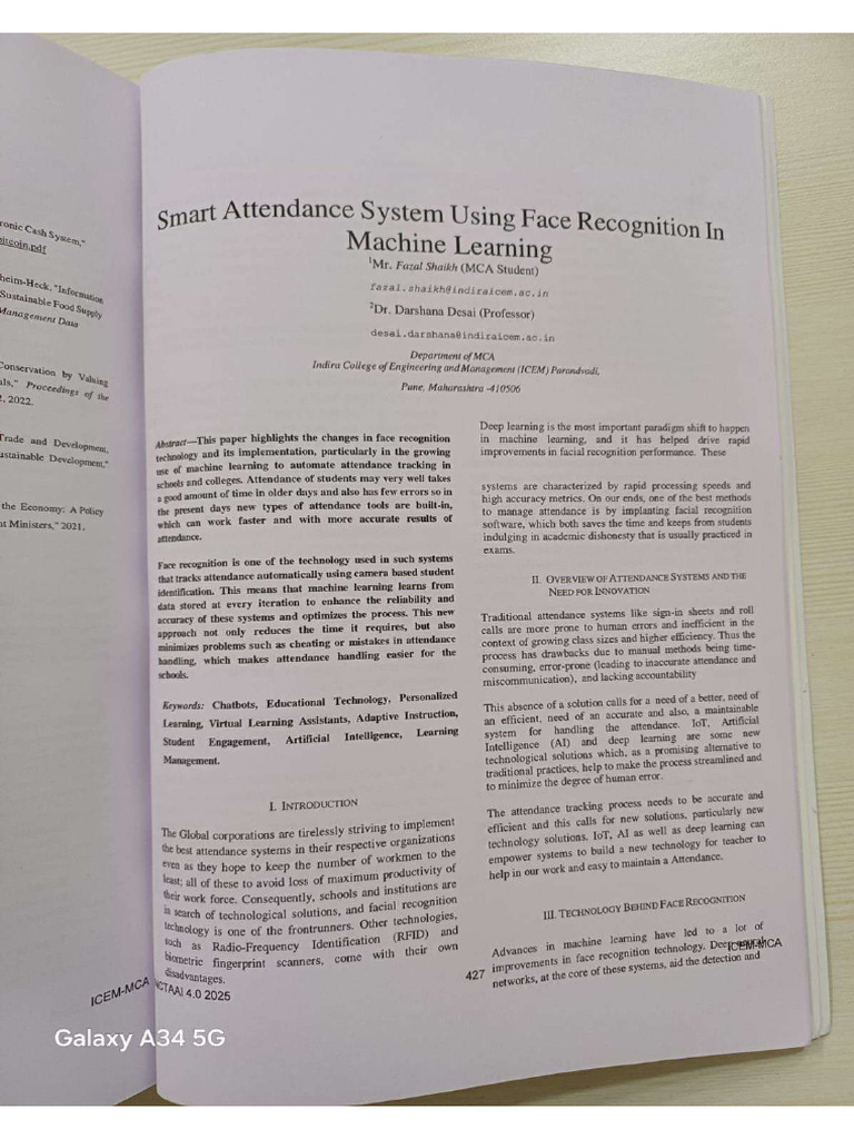 Smart Attendance System Using Face Recognition in Machine Learning | PDF