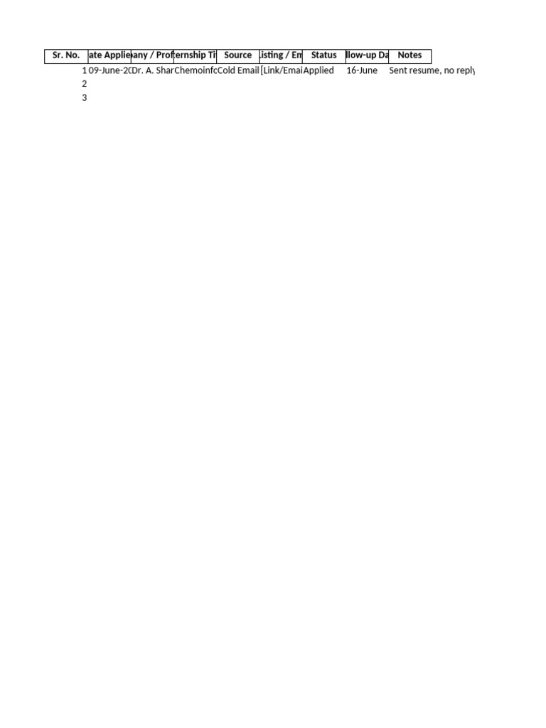 Internship Application Tracker Pdf