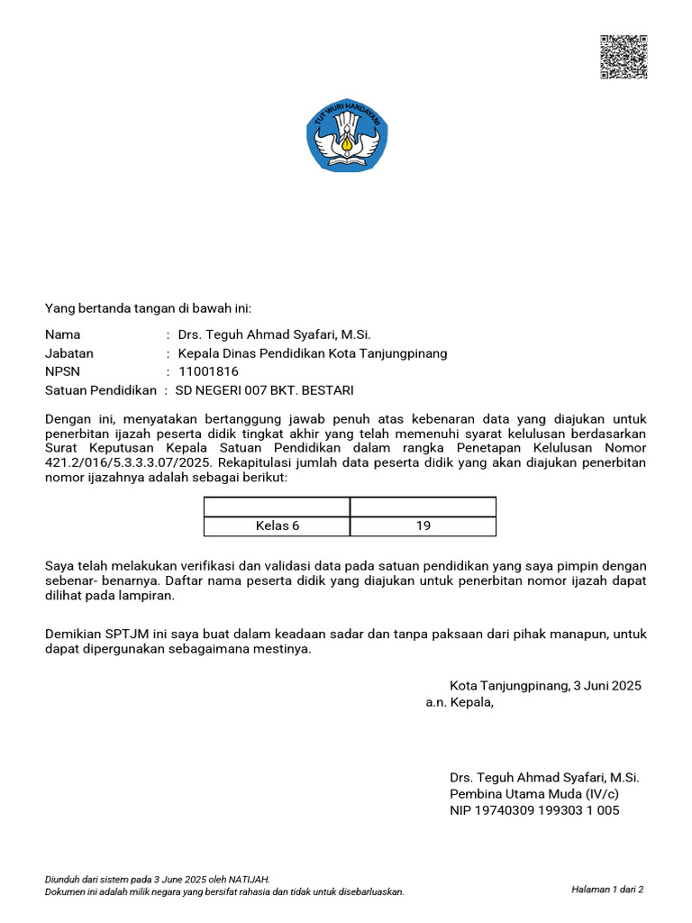 SPTM Kelas 6 Tahun 2025 | PDF
