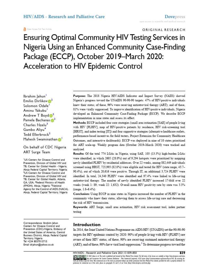 HIV 316480 Ensuring Optimal Community Hiv Testing Services in Nigeria U ...