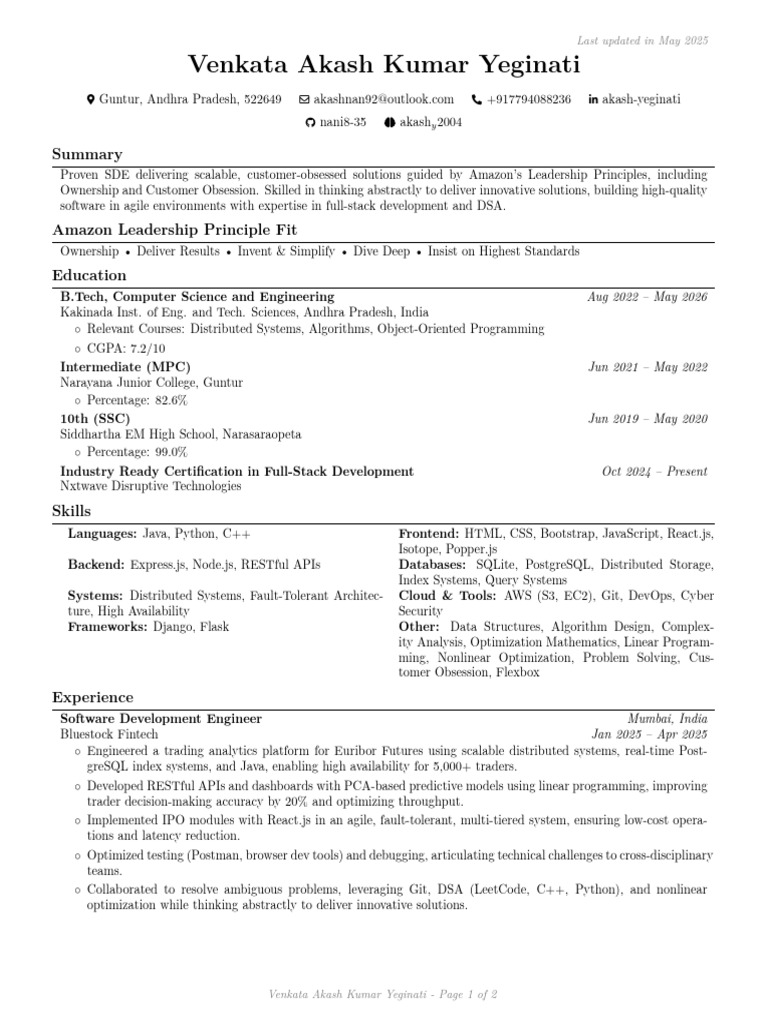 Venkata Akash Yeginati SDE Amazon1 | PDF | Amazon Web Services | Computer Engineering