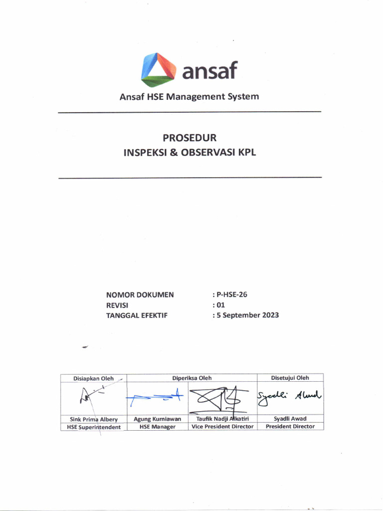 P-HSE-26 Prosedur Inspeksi & Observasi KPL | PDF