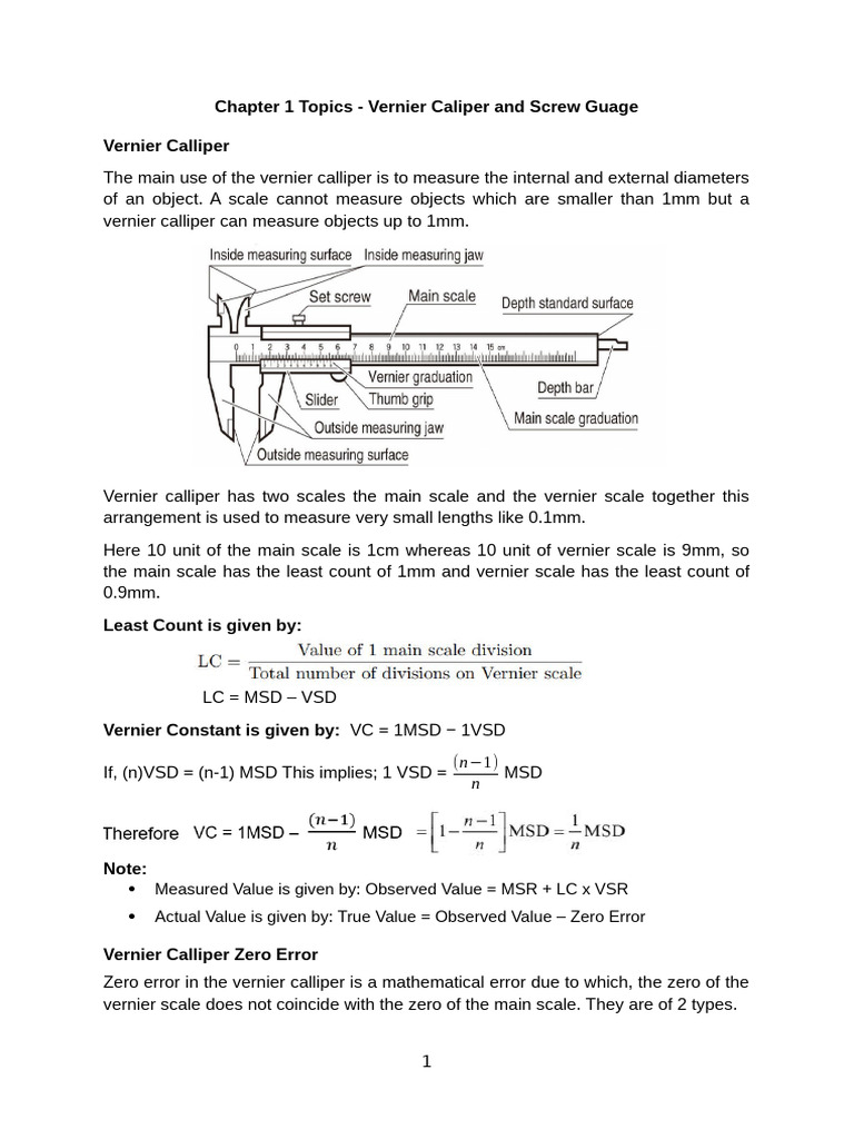 Vernier Caliper and Screw Gauge Guide | PDF