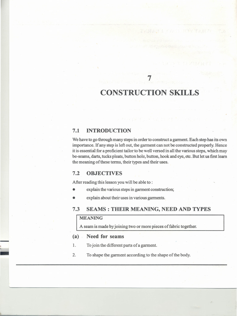 Chapter-7 Construction Skills Fashion | PDF | Seam (Sewing) | Blouse