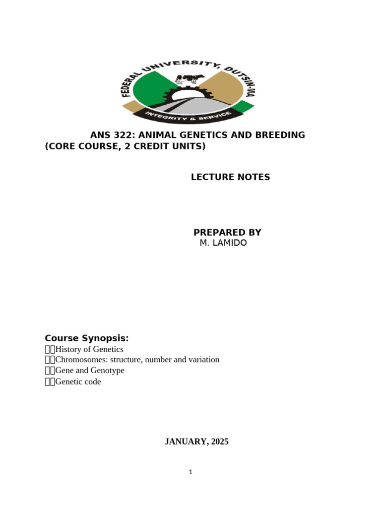 Ans 322 Lec. Notes 2025 - 091248 | PDF | Genetic Code | Genotype