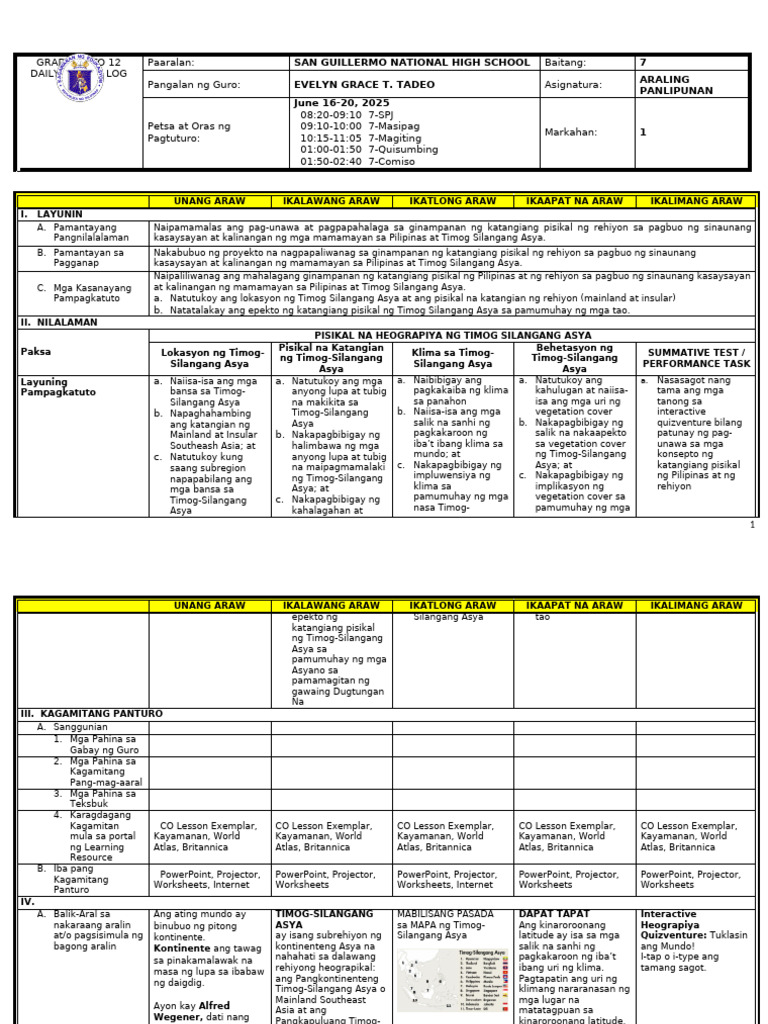 AP7 Q1 Week 1 MATATAG | PDF