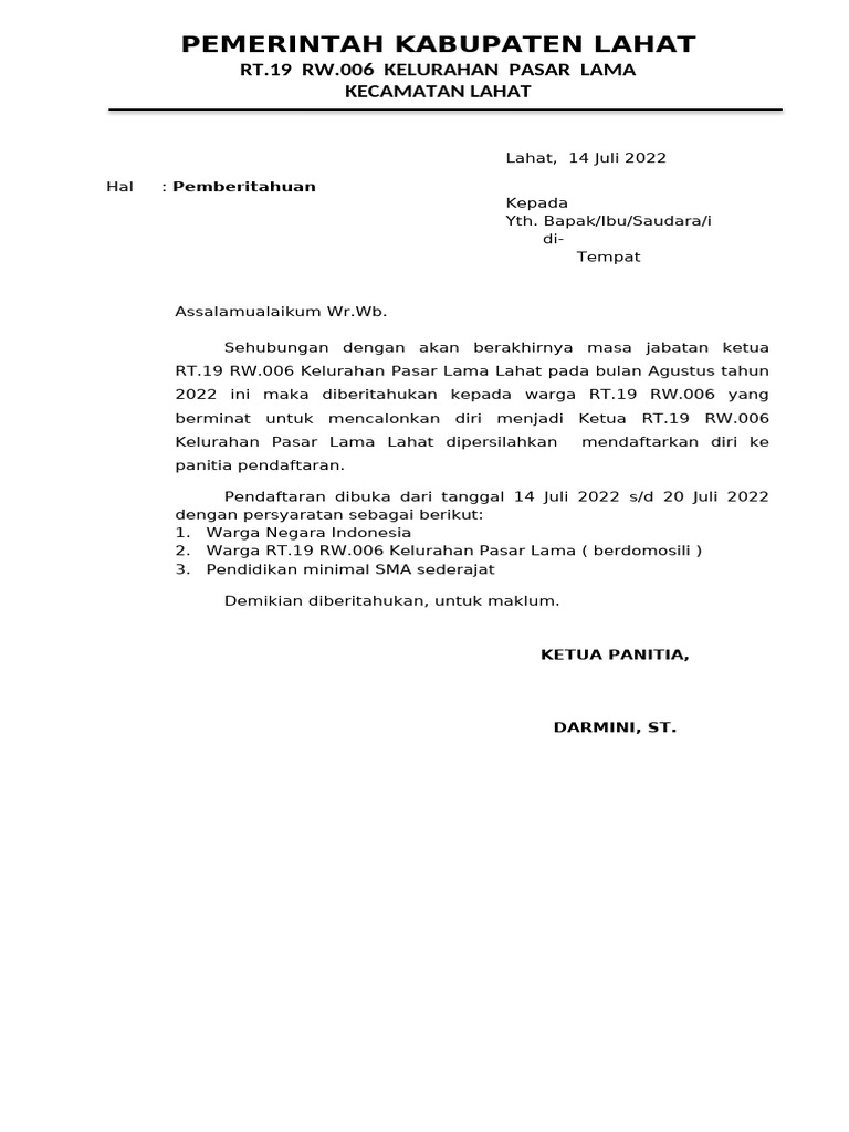 Surat Pengantar RT.19 RW.006 | PDF