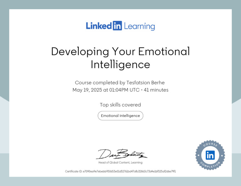 CertificateOfCompletion - Developing Your Emotional Intelligence | PDF