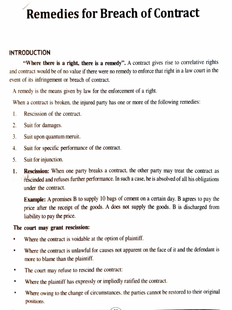 Remedies for Breach of Contract Explained | PDF | Damages | Legal Remedy