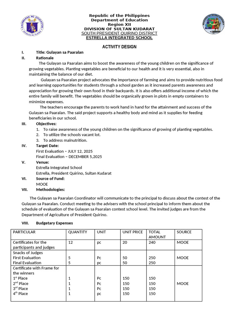 Activity Design in Gulayan | PDF | Food Industry | Agriculture