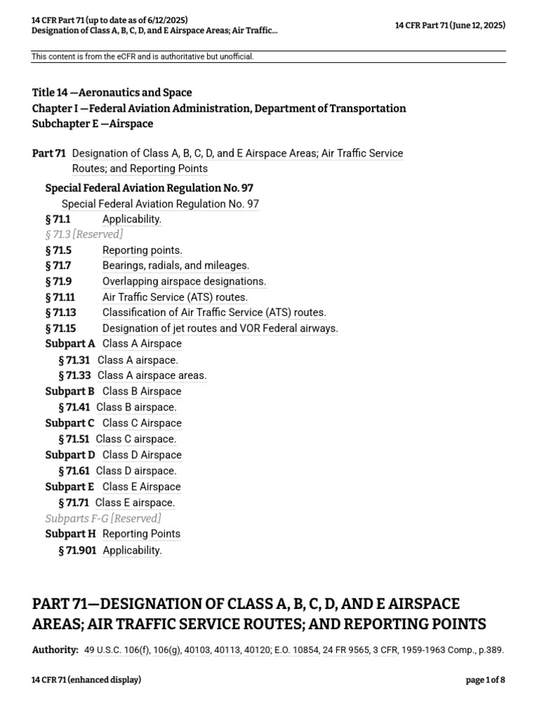 14 CFR Part 71 (Classes of Airspace) | PDF | Air Traffic Control ...