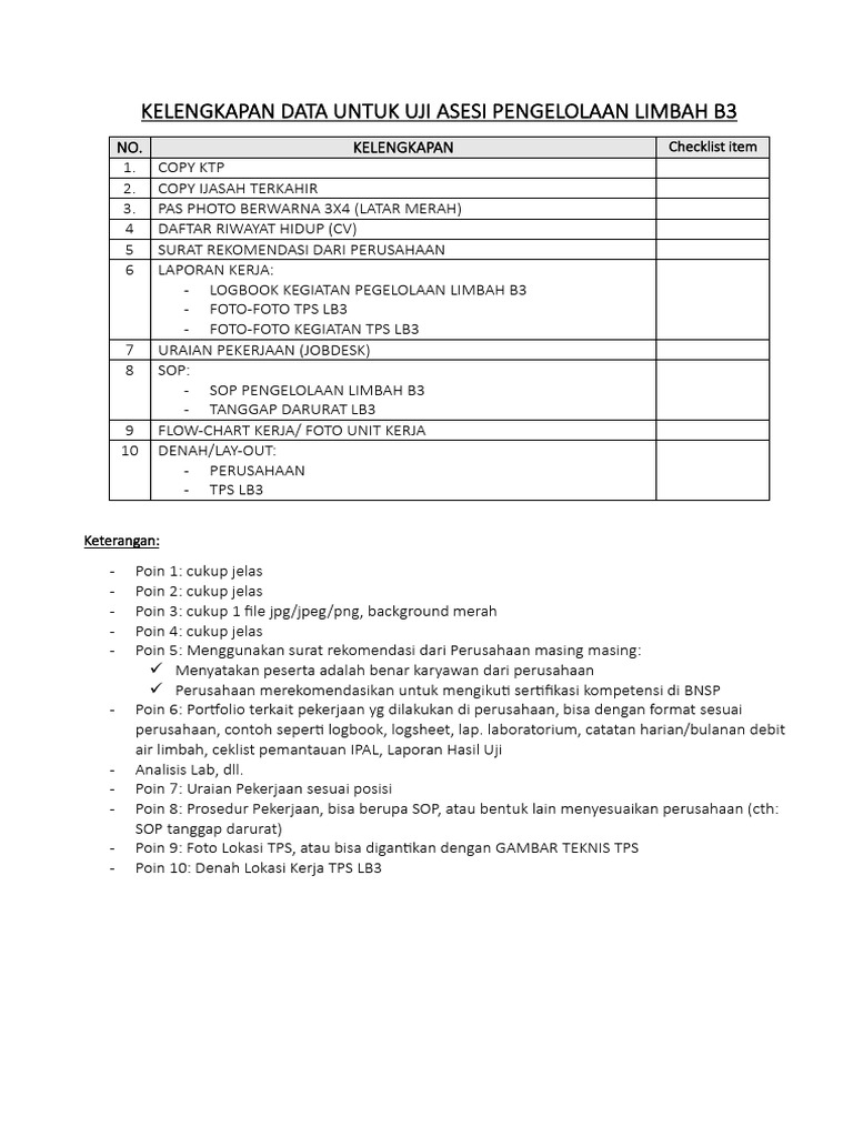 Kelengkapan Uji Asesi (Pengelolaan Lb3) | PDF