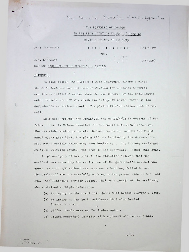 (ACCIDENTNakawungu V Kafureka 1994 UGHC 73 (7 September 1994) | PDF ...