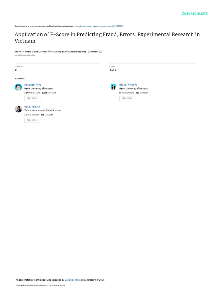 2017 Aplication of F-Score in Predicting Fraud, Errors: Experimental Research in Vietnam | PDF ...