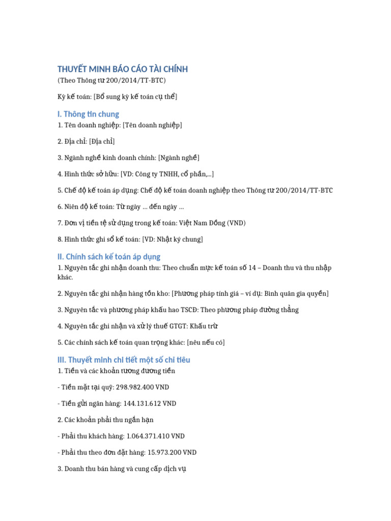 Thuyet Minh BCTC TT200 | PDF