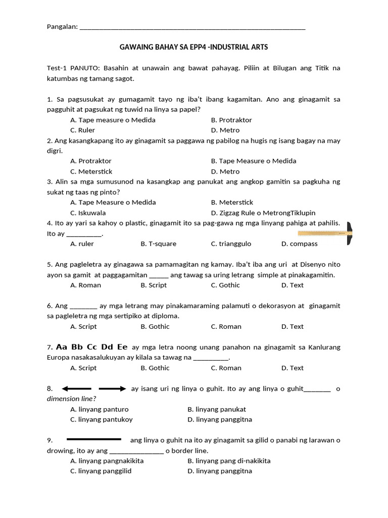 Homework Epp Industrial Arts | PDF