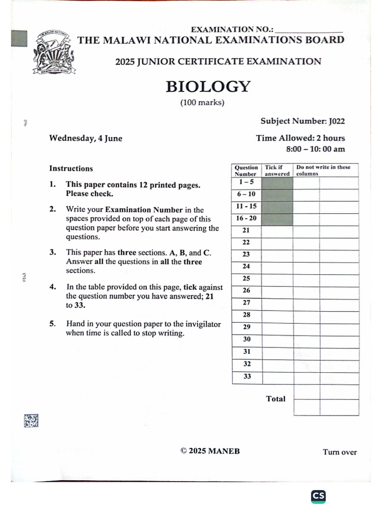 Jce Bio Maneb 2025 | PDF