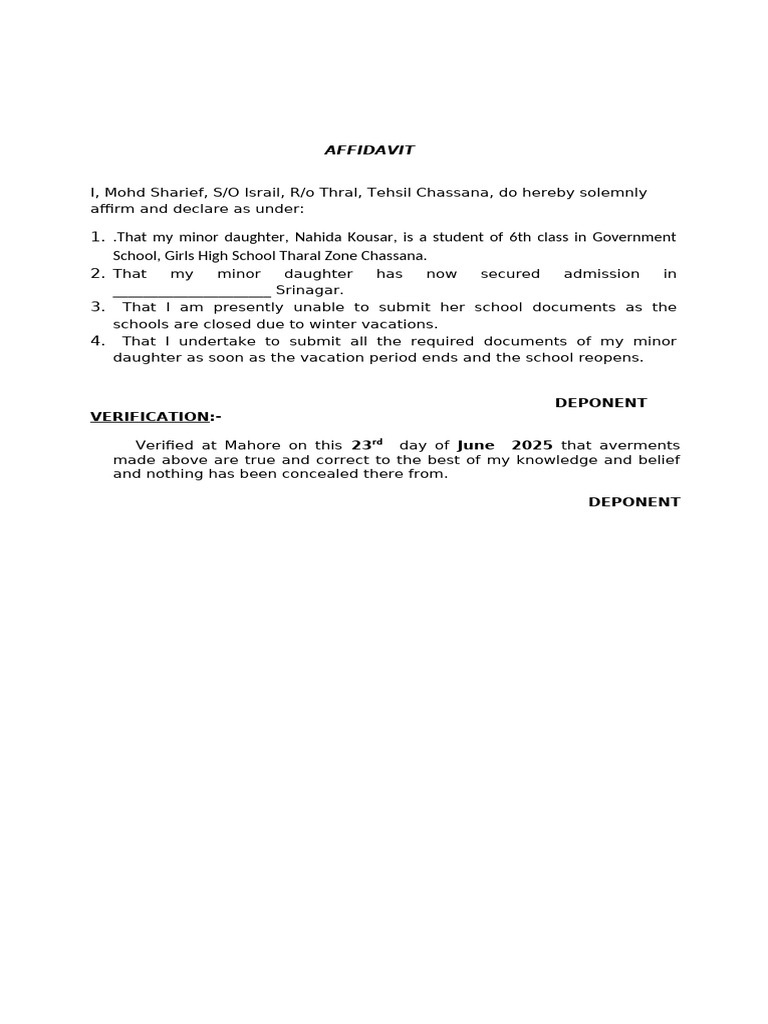 Affidavit For NOC SDM | PDF | Affidavit | Legal Procedure