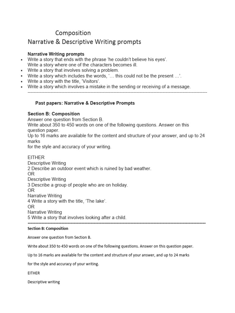 Writing Prompts for Class 9 & 10 | PDF