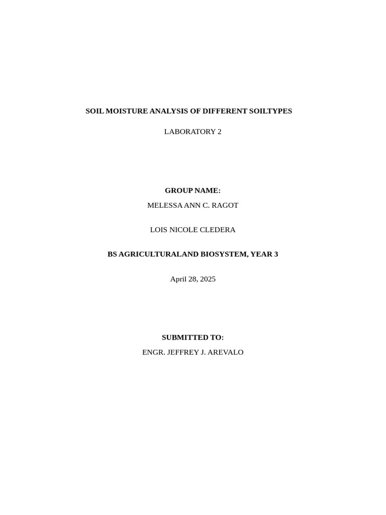 Laboratory No.2 Irrigation and Drainage (Ragot) | PDF | Soil | Sampling (Statistics)