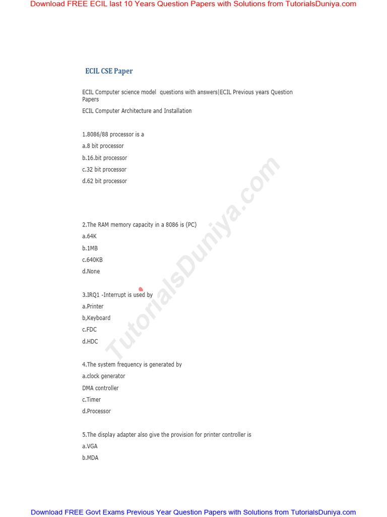 ECIL CSE Question Paper | PDF | Random Access Memory | Electronics