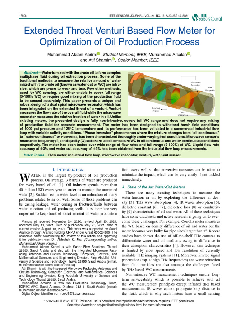 Extended Throat Venturi Based Flow Meter For Optimization of Oil Production Process | PDF | Flow ...