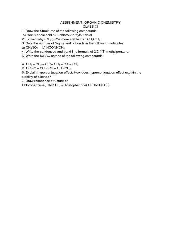 Assignment Xi Organic Chemistry | PDF