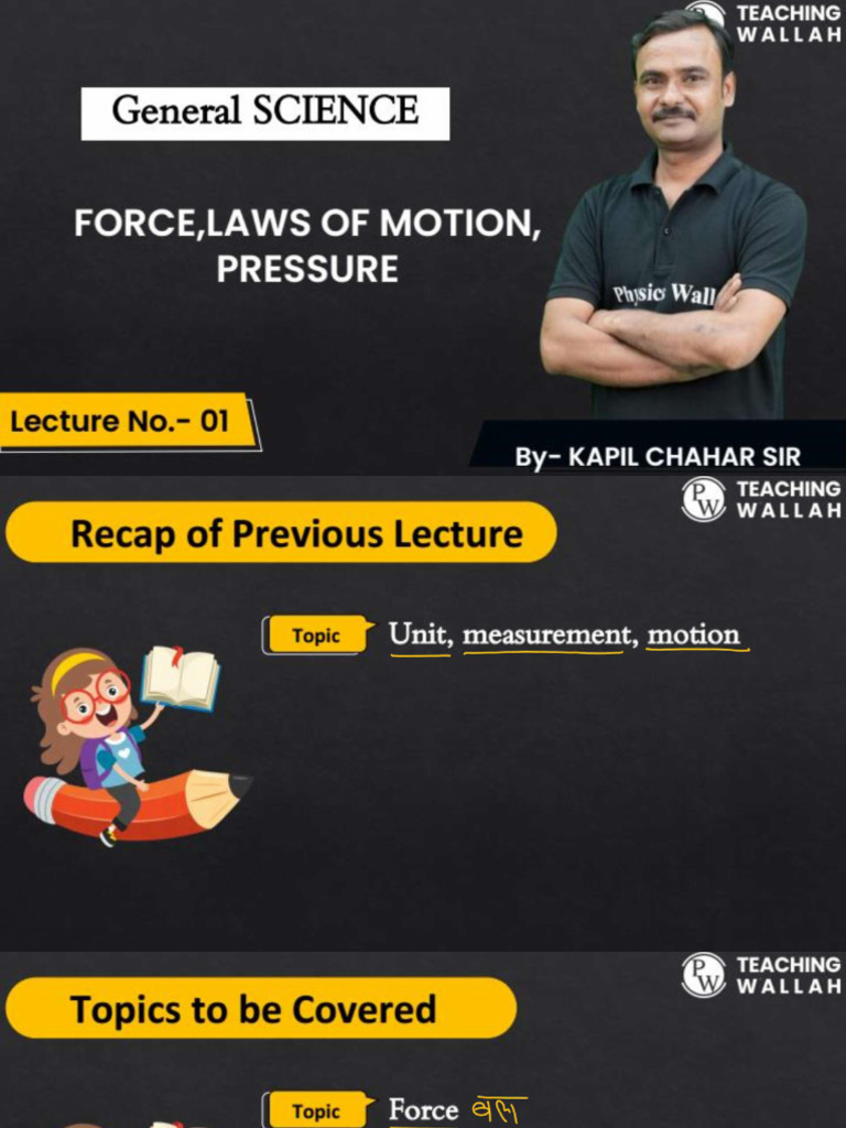 Force, Laws of Motion, Pressure - Class Notes | PDF