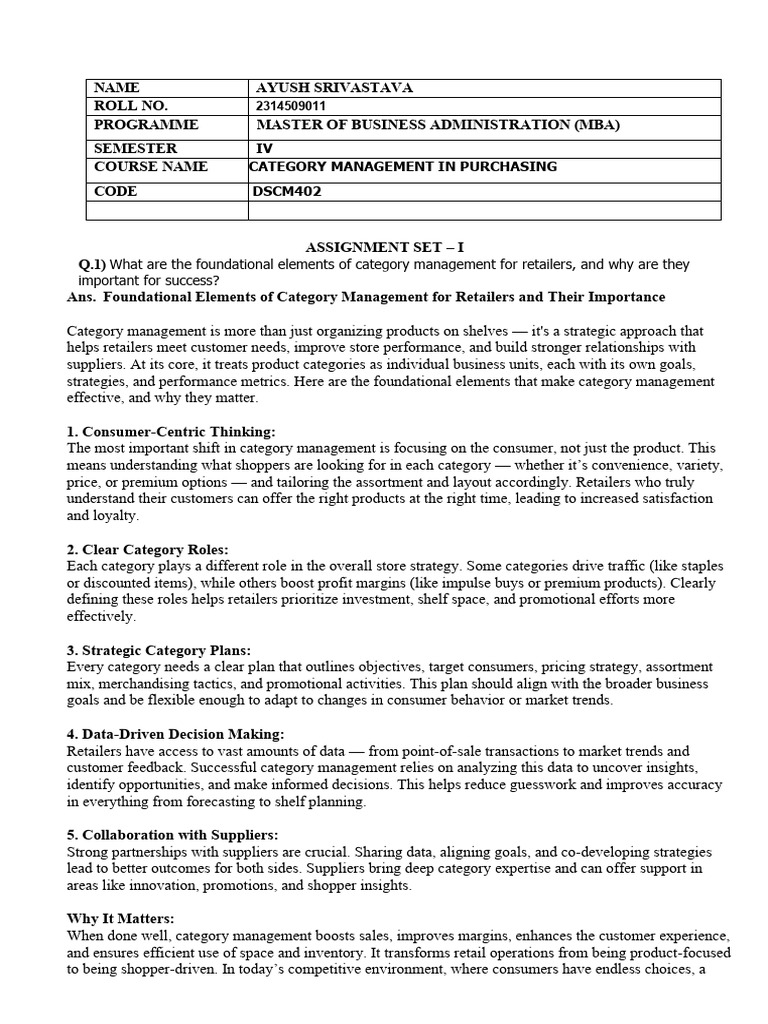 Ayush Srivastava Assignment - DSCM402 - 4MBA | PDF | Retail | Supply Chain