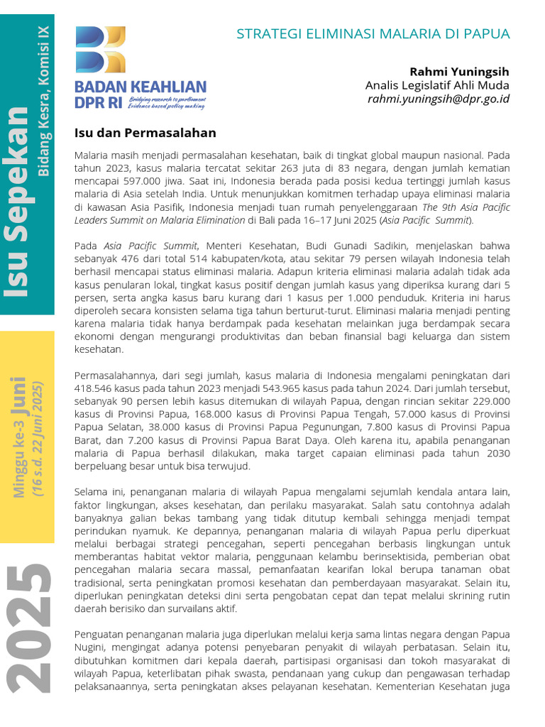 Strategi Eliminasi Malaria 2025 di Papua | PDF